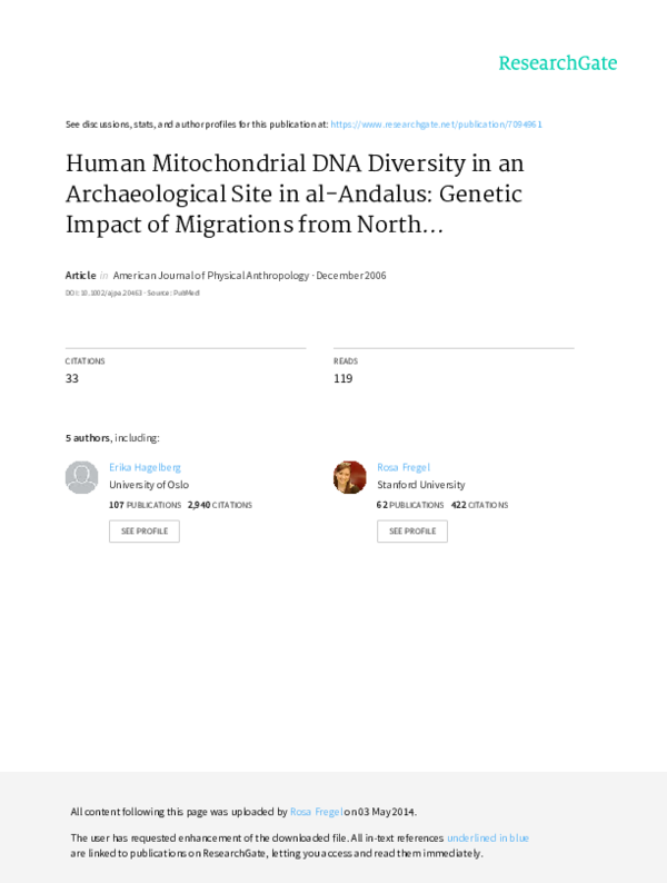 (PDF) Human mitochondrial DNA diversity in an archaeological site inal ...