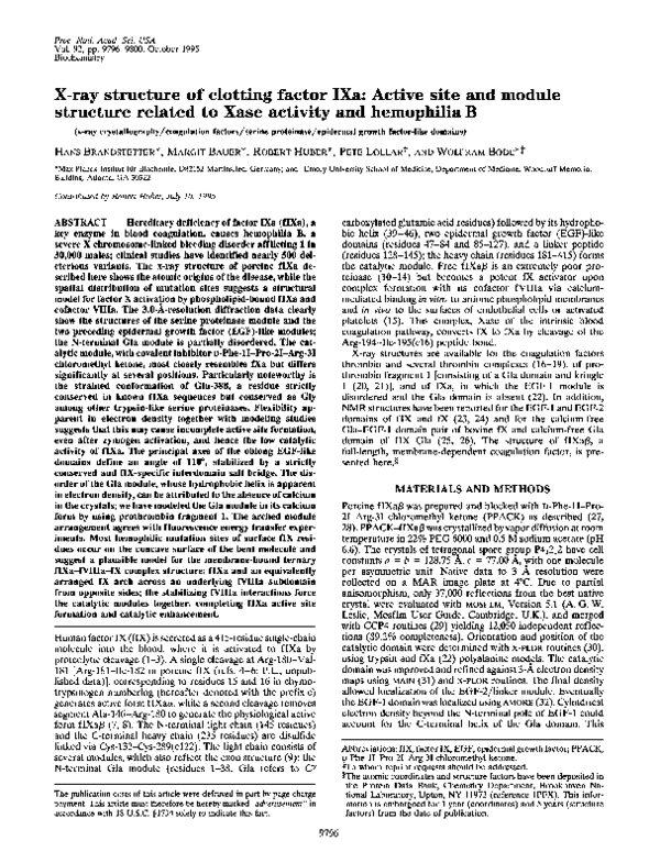 (PDF) X-ray structure of clotting factor IXa: active site and module ...