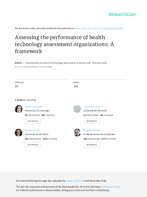 (PDF) Assessing the performance of health technology assessment ...