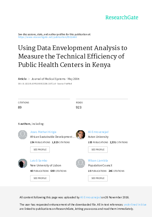 (PDF) Using Data Envelopment Analysis to Measure the Technical ...