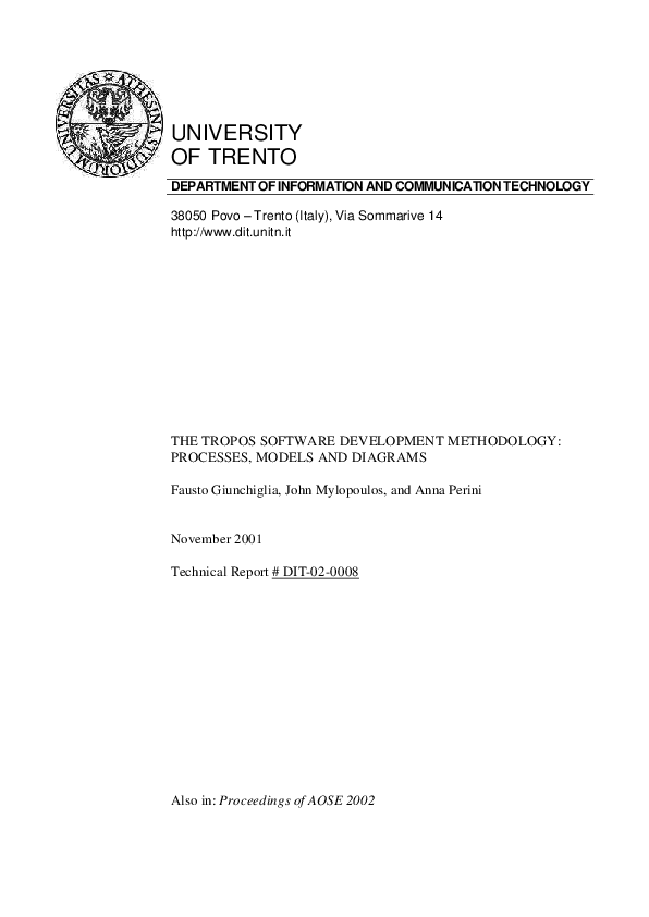 (PDF) The Tropos Software Development Methodology: Processes, Models ...