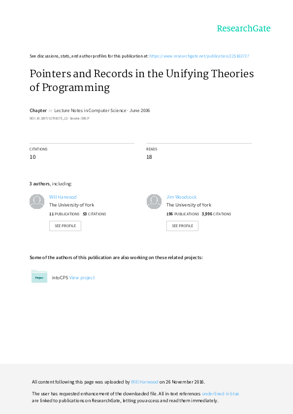 (PDF) Pointers and Records in the Unifying Theories of Programming