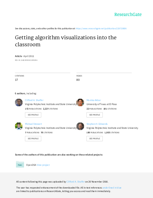 (PDF) Getting algorithm visualizations into the classroom
