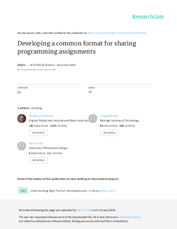 (PDF) Developing a common format for sharing programming assignments