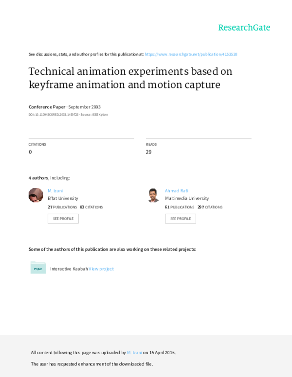 (PDF) Technical animation experiments based on keyframe animation and ...