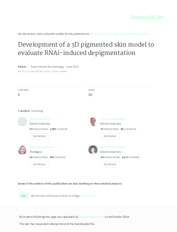 (PDF) Development of a 3D pigmented skin model to evaluate RNAi-induced ...