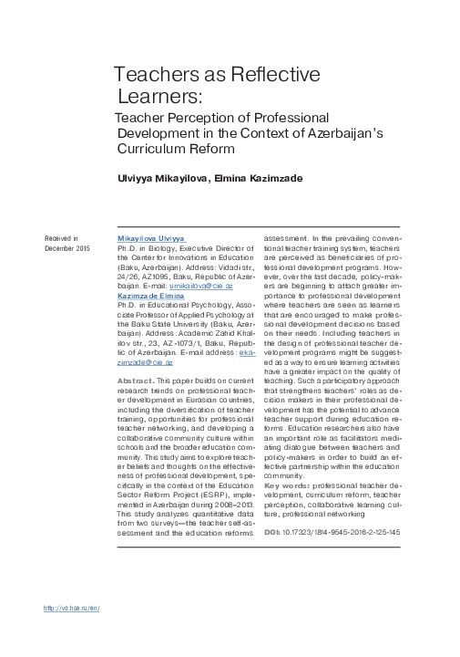(PDF) Teachers as Reflective Learners: Teacher Perception of Professional Development in the ...
