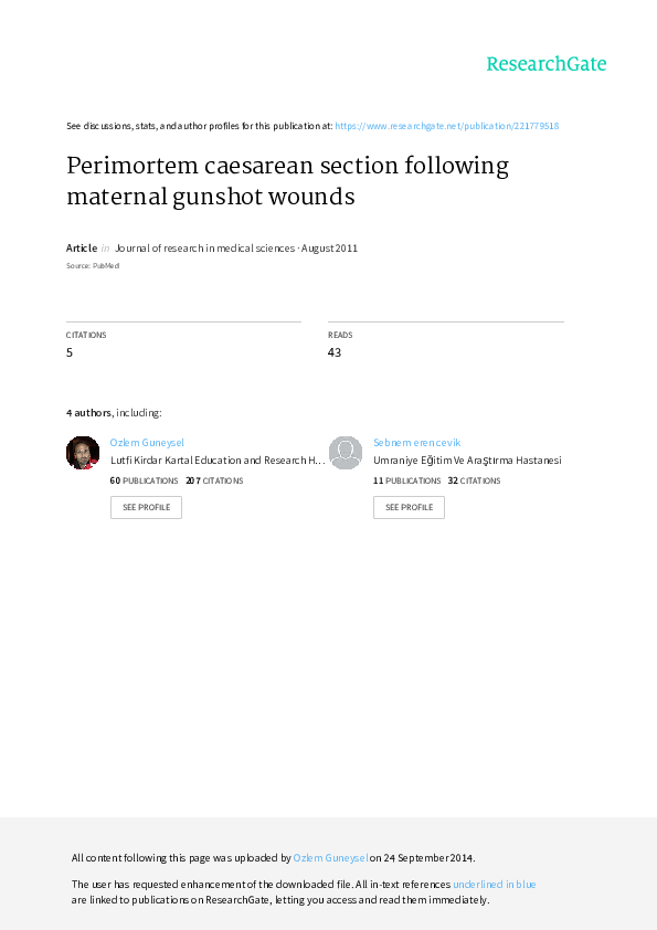 (PDF) Perimortem caesarean section following maternal gunshot wounds