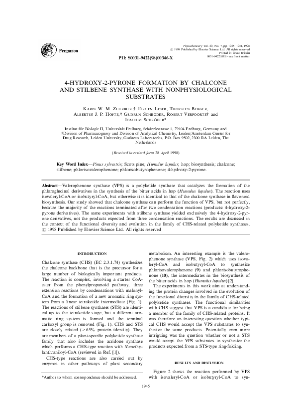 (PDF) 4-hydroxy-2-pyrone formation by chalcone and stilbene synthase ...