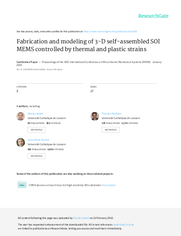 (PDF) Fabrication and modeling of 3-D self-assembled SOI MEMS using plasticity features