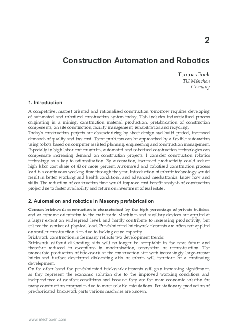 (PDF) Construction Automation and Robotics