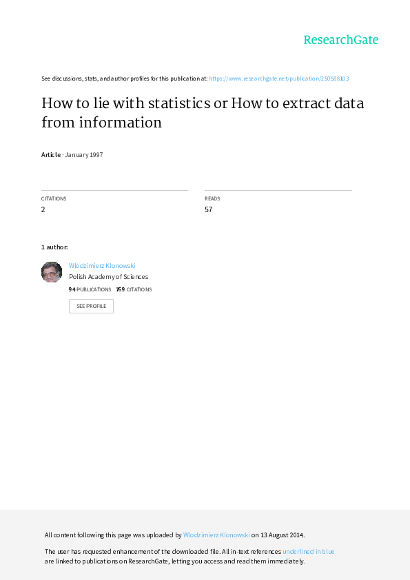 (PDF) How to lie with statistics or How to extract data from information