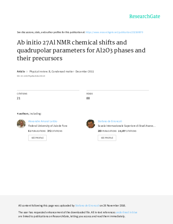 (PDF) Ab initio 27Al NMR chemical shifts and quadrupolar parameters for ...