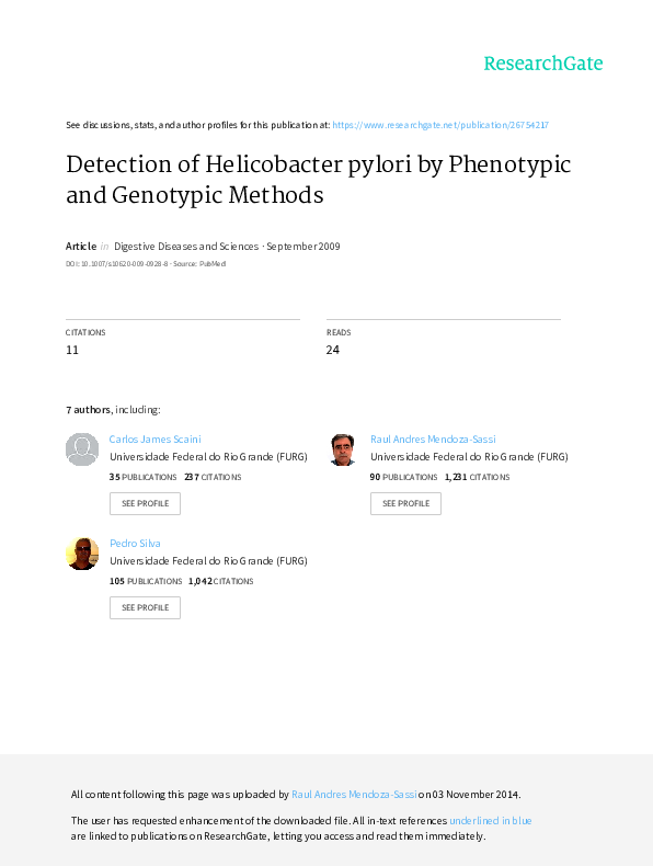 (PDF) Detection of Helicobacter pylori by Phenotypic and Genotypic Methods