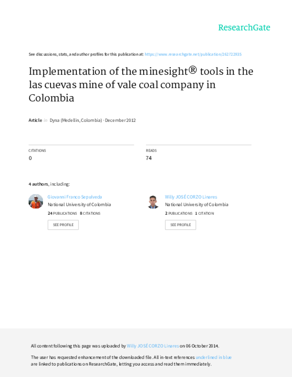 (PDF) IMPLEMENTATION OF THE MINESIGHT® TOOLS IN THE LAS CUEVAS MINE OF ...