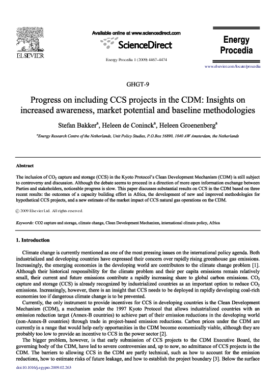 (PDF) Progress on including CCS projects in the CDM: Insights on increased awareness, market ...
