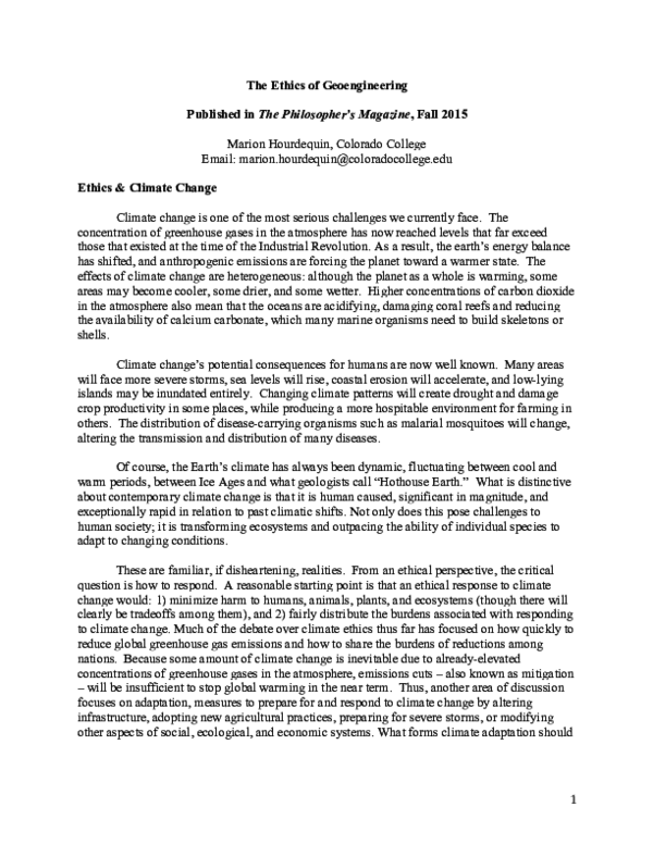 (PDF) "The Ethics of Geoengineering" published in The Philosopher's ...