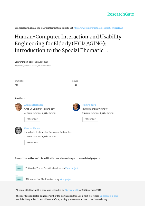 (PDF) Human-Computer Interaction and Usability Engineering for Elderly (HCI4AGING): Introduction ...