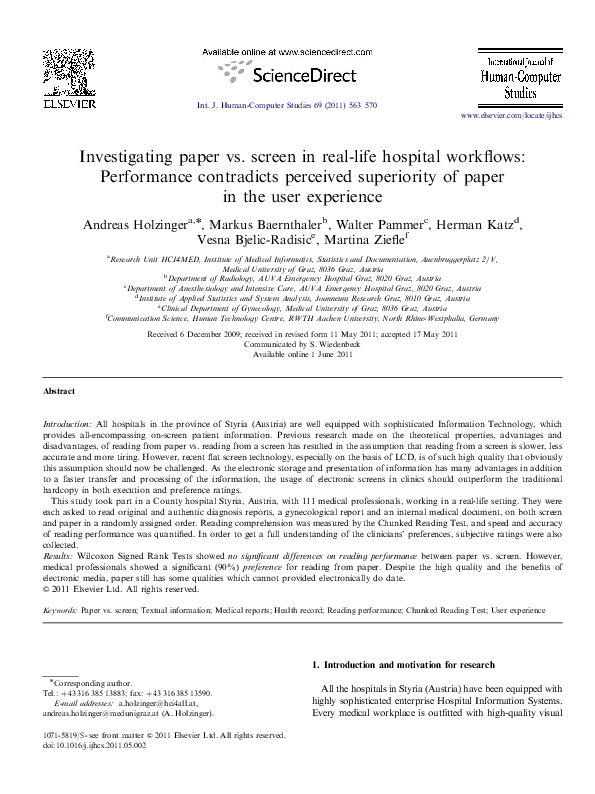 (PDF) Investigating paper vs. screen in real-life hospital workflows ...