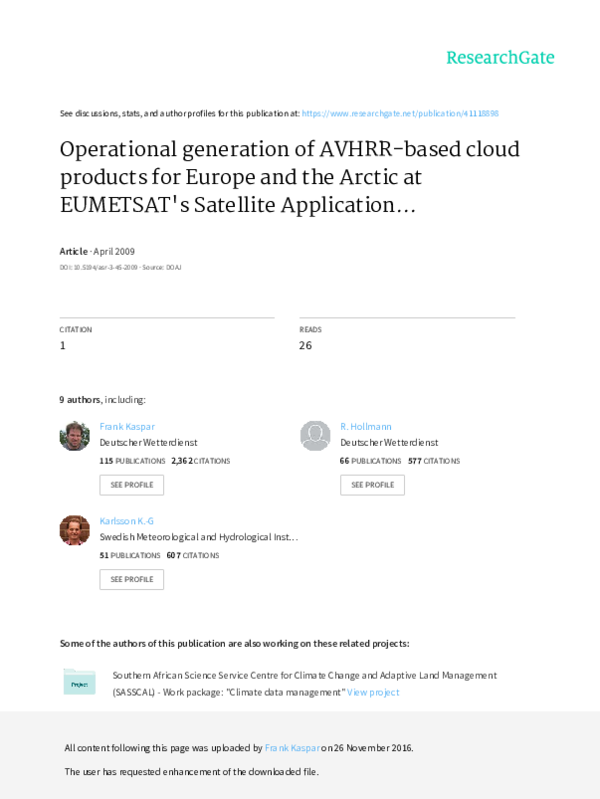 (PDF) Operational generation of AVHRR-based cloud products for Europe and the Arctic at EUMETSAT ...