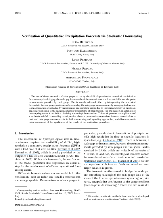 Pdf Verification Of Quantitative Precipitation Forecasts From