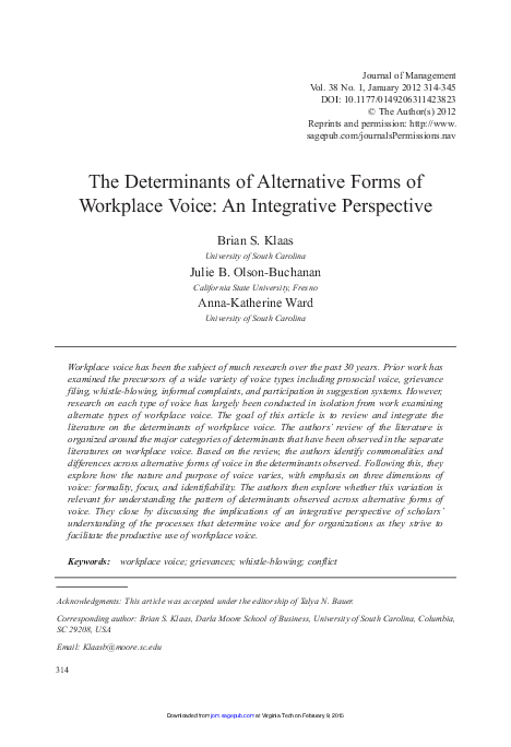 (PDF) The Determinants of Alternative Forms of Workplace Voice: An ...