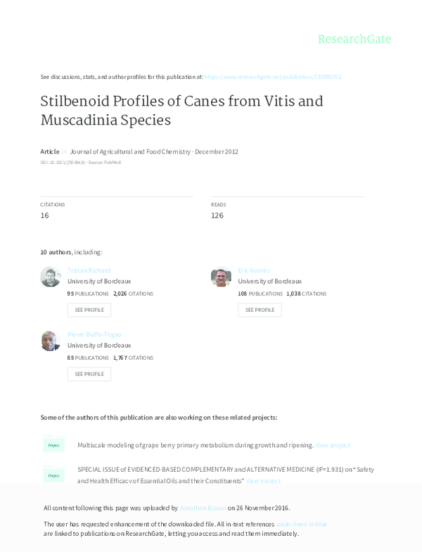 (PDF) Stilbenoid Profiles of Canes from Vitis and Muscadinia Species