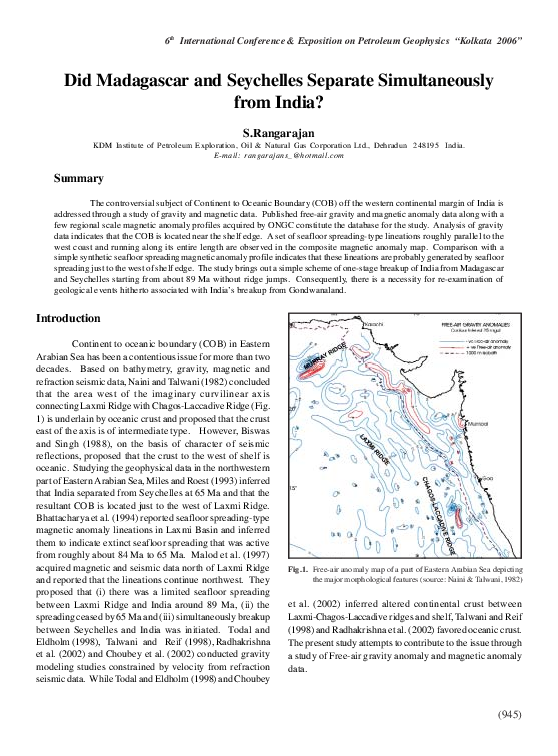 (PDF) Did Madagascar and India separate simultaneously from India?