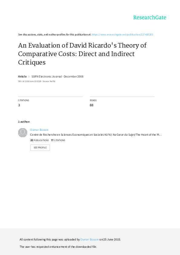 (PDF) An Evaluation of David Ricardo¡¯s Theory of Comparative Costs ...