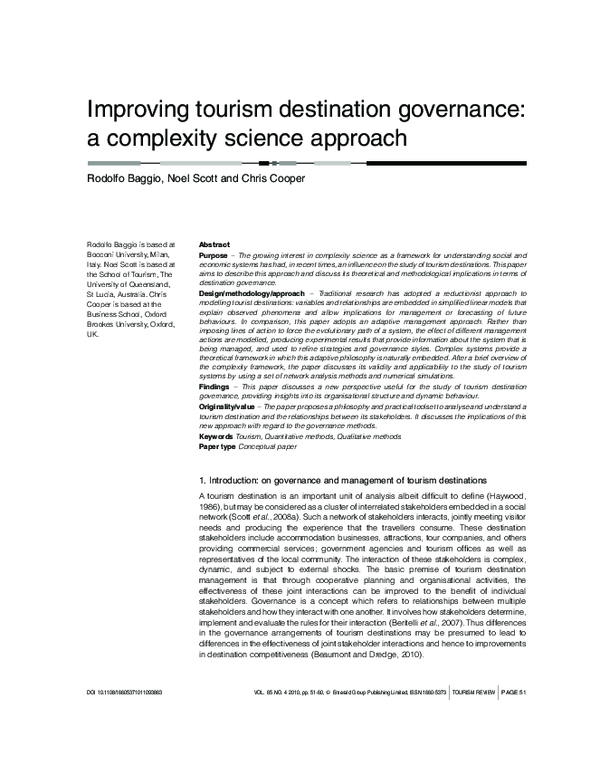 (PDF) Improving tourism destination governance: a complexity science ...