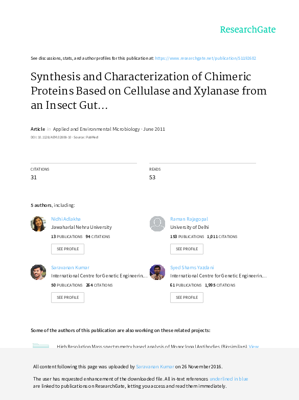 (PDF) Synthesis and characterization of chimeric proteins based on ...