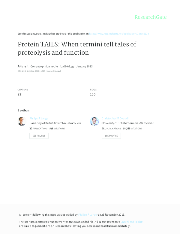 (PDF) Protein TAILS: when termini tell tales of proteolysis and function