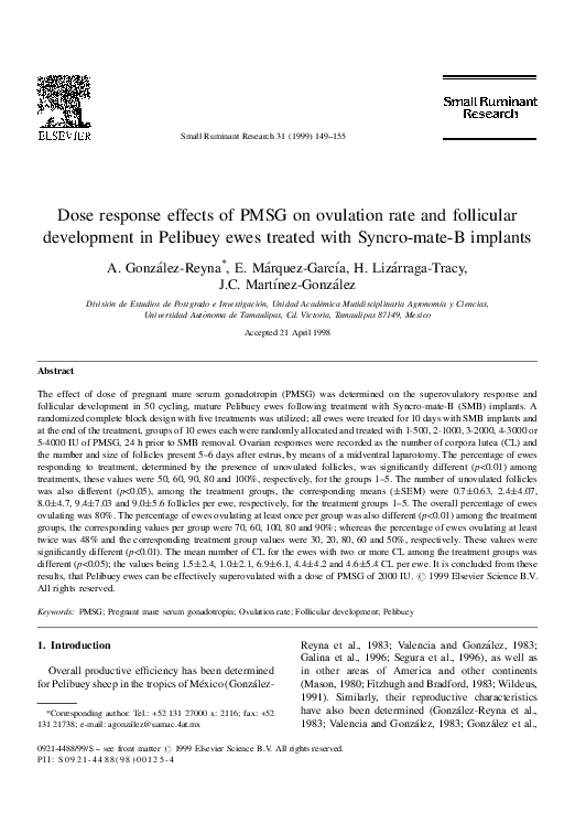 (PDF) Dose response effects of PMSG on ovulation rate and follicular ...