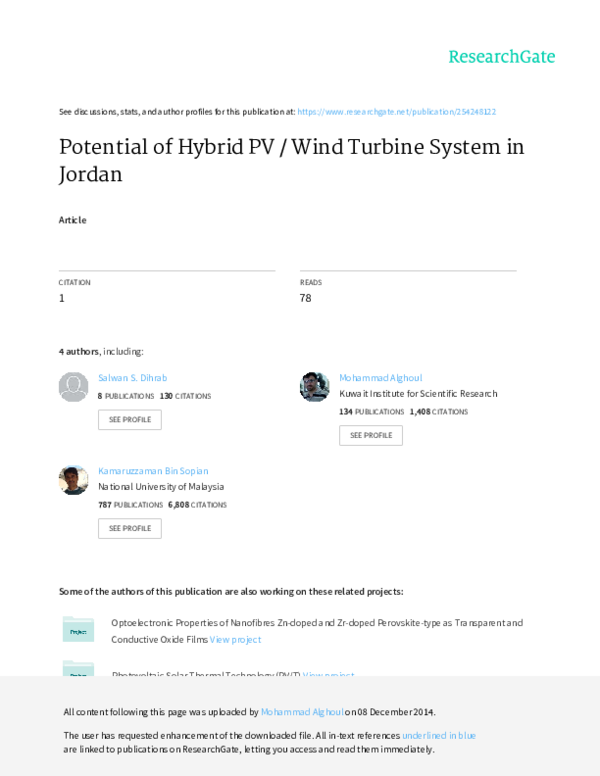 (PDF) Potential of Hybrid PV / Wind Turbine System in Jordan