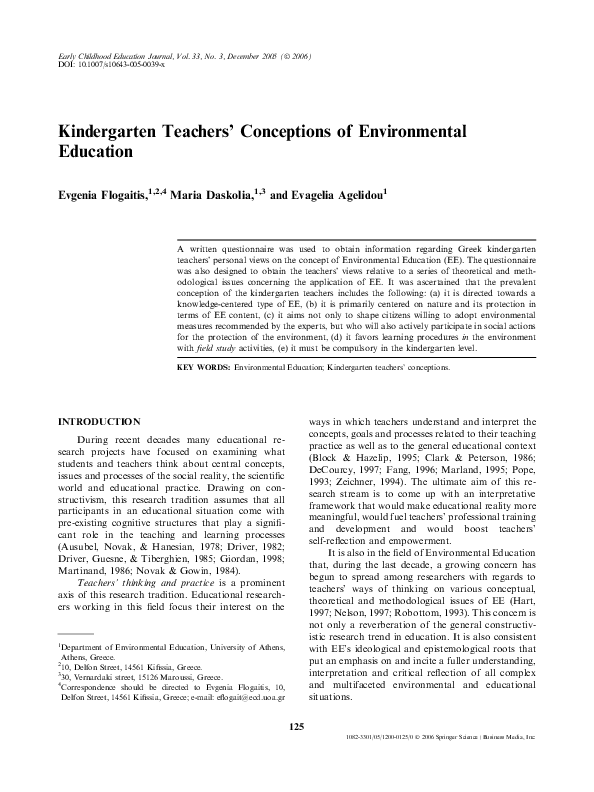 (PDF) Kindergarten teachers' conceptions of environmental education