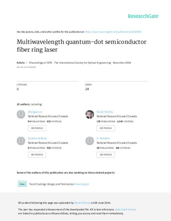 (PDF) Multiwavelength quantum-dot semiconductor fiber ring laser
