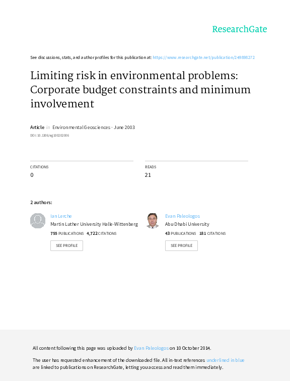 (PDF) Limiting risk in environmental problems: Corporate budget ...
