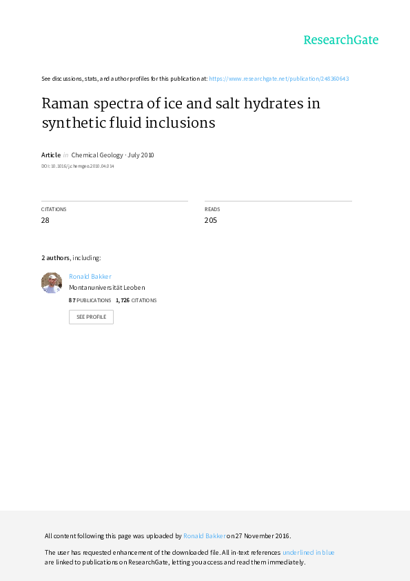 (PDF) Raman spectra of ice and salt hydrates in synthetic fluid inclusions