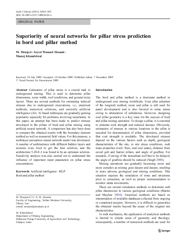 (PDF) Superiority of neural networks for pillar stress prediction in ...