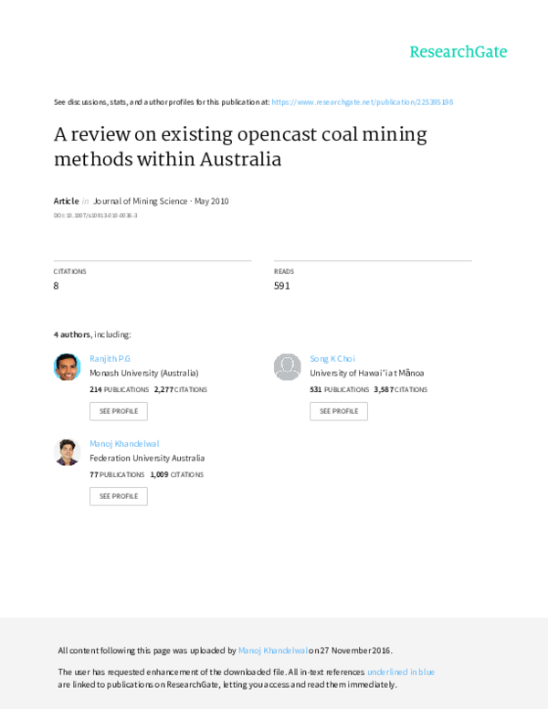 (PDF) A review on existing opencast coal mining methods within Australia