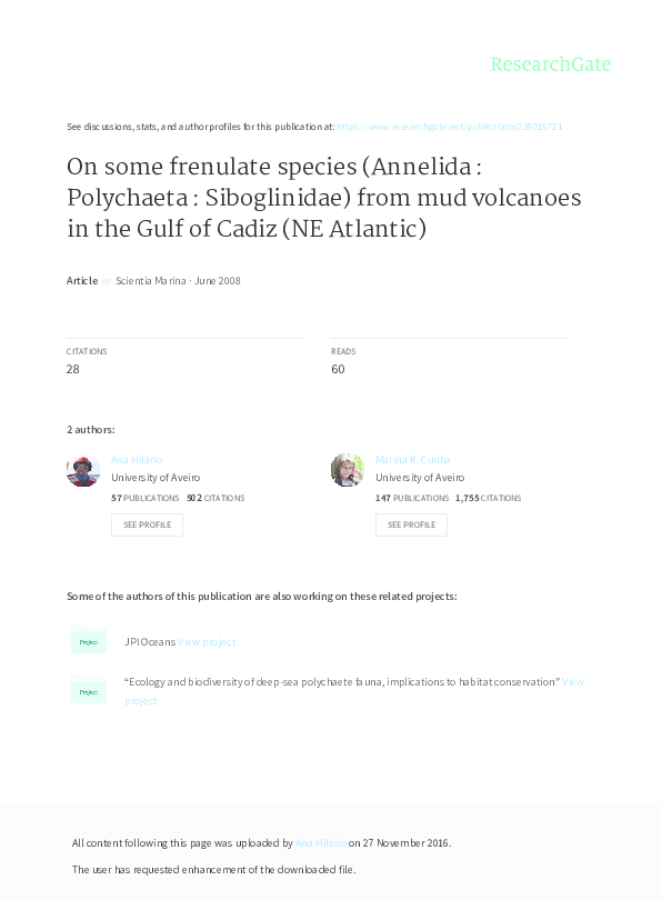 (PDF) Sobre algunas especies de frenulados (Annelida: Polychaeta ...