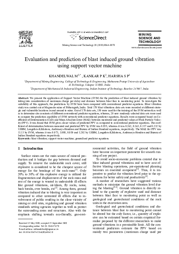 (PDF) Evaluation and prediction of blast-induced ground vibration using support vector machine