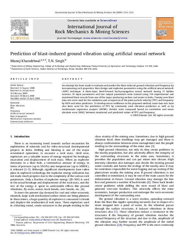 (PDF) Prediction of blast-induced ground vibration using artificial neural network