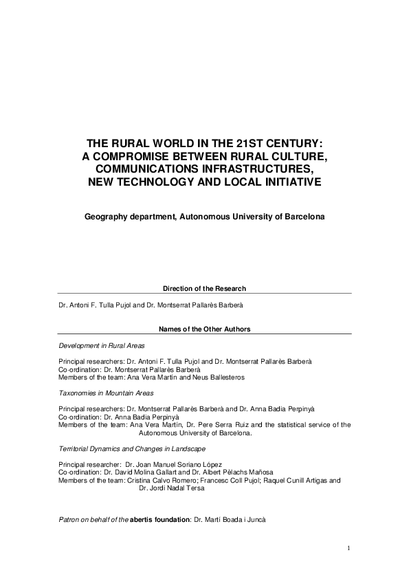(PDF) THE RURAL WORLD IN THE 21ST CENTURY: A COMPROMISE BETWEEN RURAL