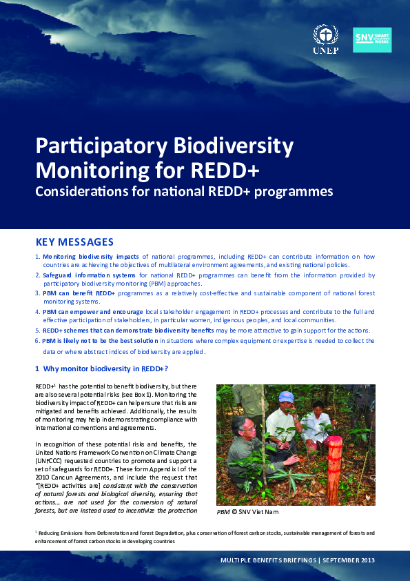 (PDF) Participatory Biodiversity Monitoring for REDD+. Considerations ...