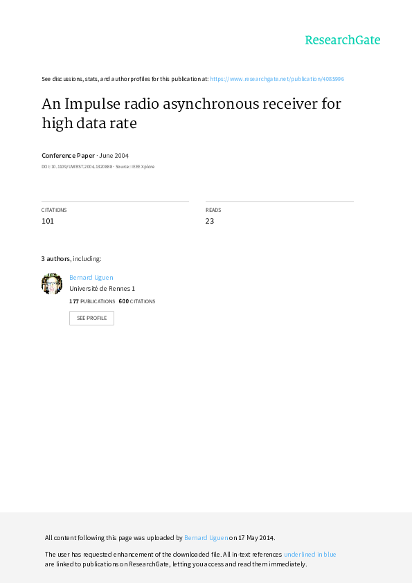 (PDF) An impulse radio asynchronous transceiver for high data rates