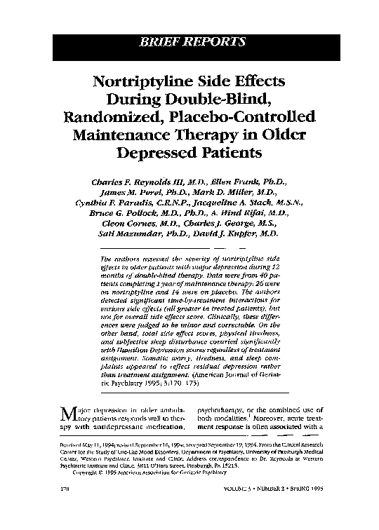 (PDF) Nortriptyline Side Effects During Double-Blind, Randomized ...