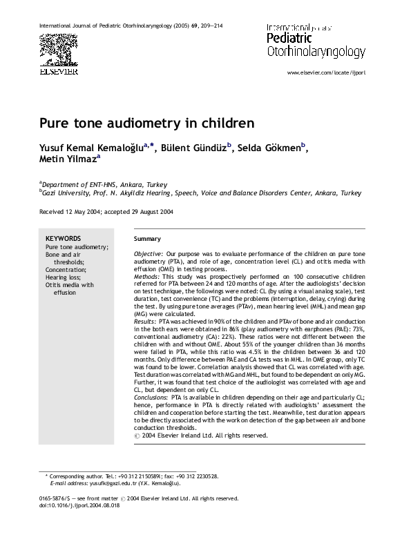 (PDF) Pure tone audiometry in children