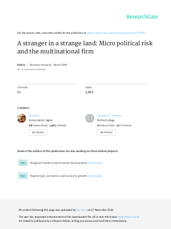 (PDF) A stranger in a strange land: Micro political risk and the ...