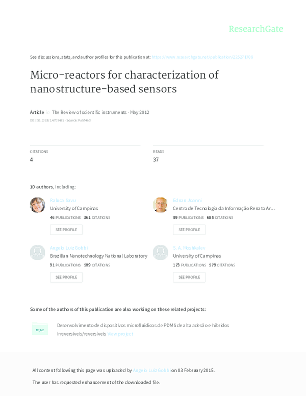 (PDF) Micro-reactors for characterization of nanostructure-based sensors